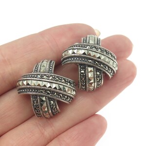 JUDITH JACK 925 Sterling Silver Vintage Real Marcasite Gem Omega Back ...