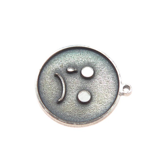 925 Sterling Silver Sad Face Tear Emoji Oxidized Mini… - Gem
