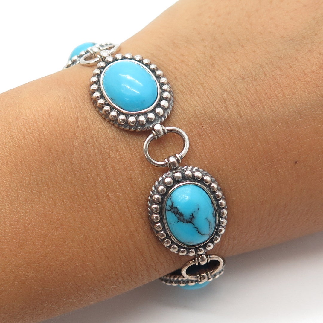 HAN 925 Sterling Silver Vintage Italy Faux Turquoise Tennis Link Bracelet 7.5" - Etsy