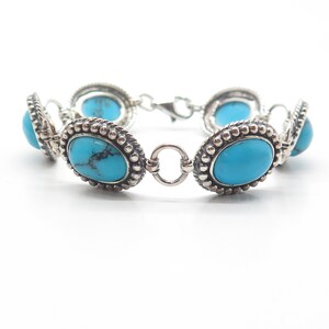 HAN 925 Sterling Silver Vintage Italy Faux Turquoise Tennis Link Bracelet 7.5" - Etsy
