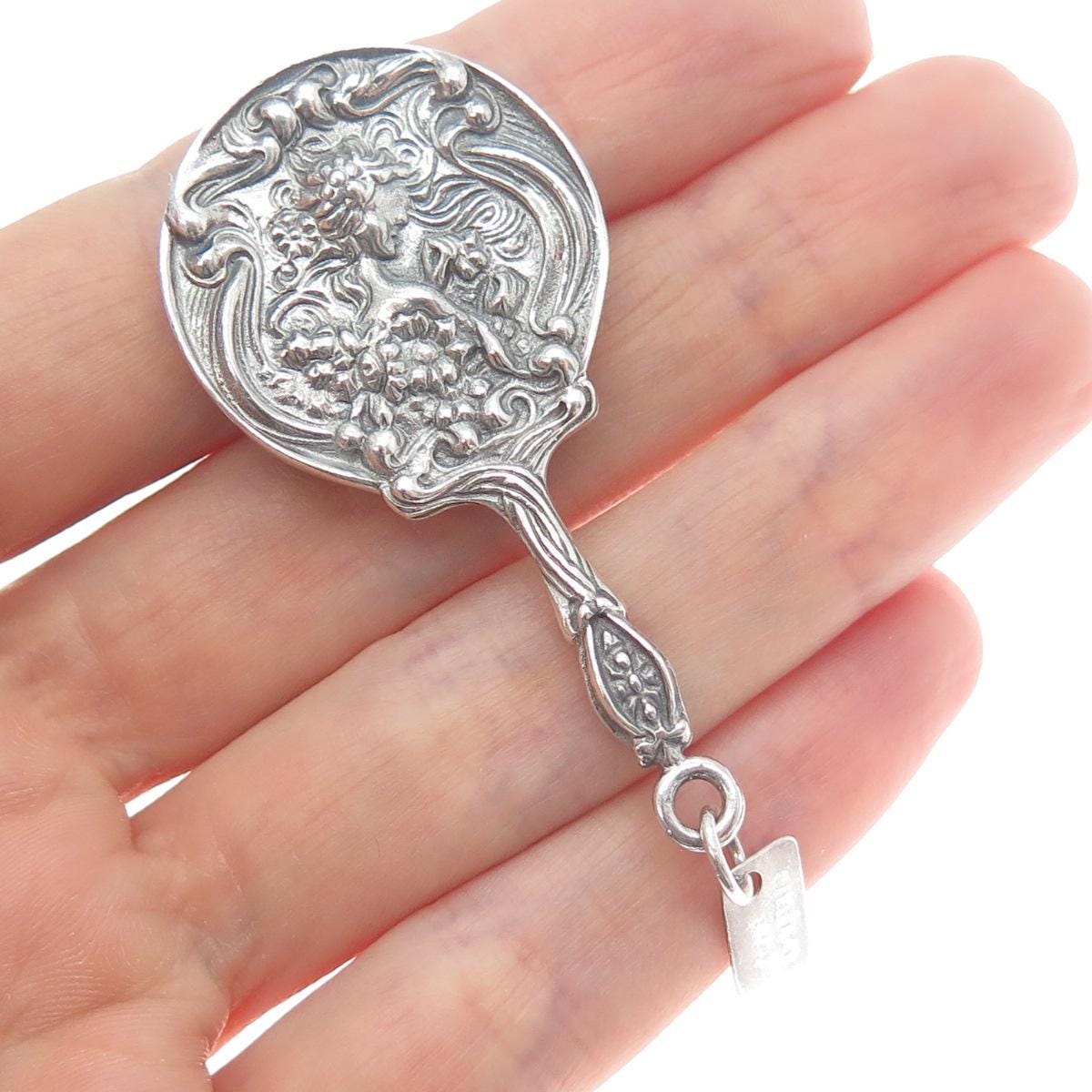 REO CO. Sterling Silver Antique Art Deco Repousse Hand Mirror Oxidized ...