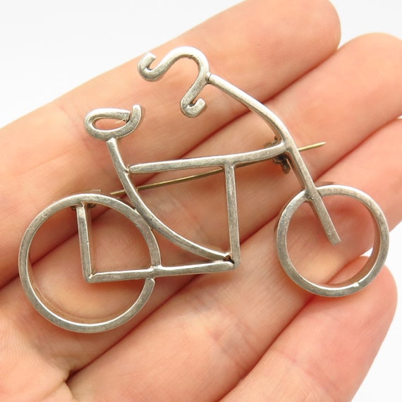 925 Sterling Silver Vintage Mexico Bicycle Design Pin… - Gem