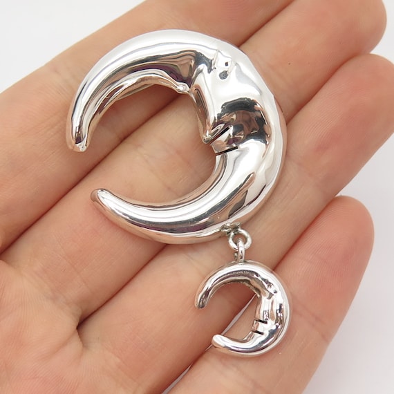 925 Sterling Silver Vintage Mexico Crescent Moon Face Pin - Etsy