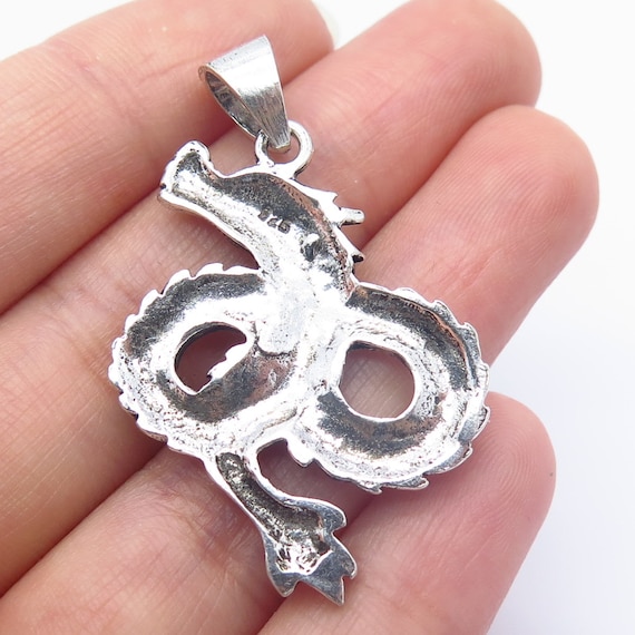 925 Sterling Silver Vintage Chinese Dragon Pendant - Gem