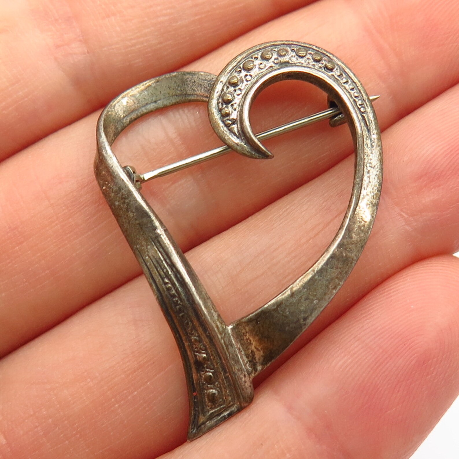 925 Sterling Silver Vintage Open Heart Design Pin Brooch | Etsy