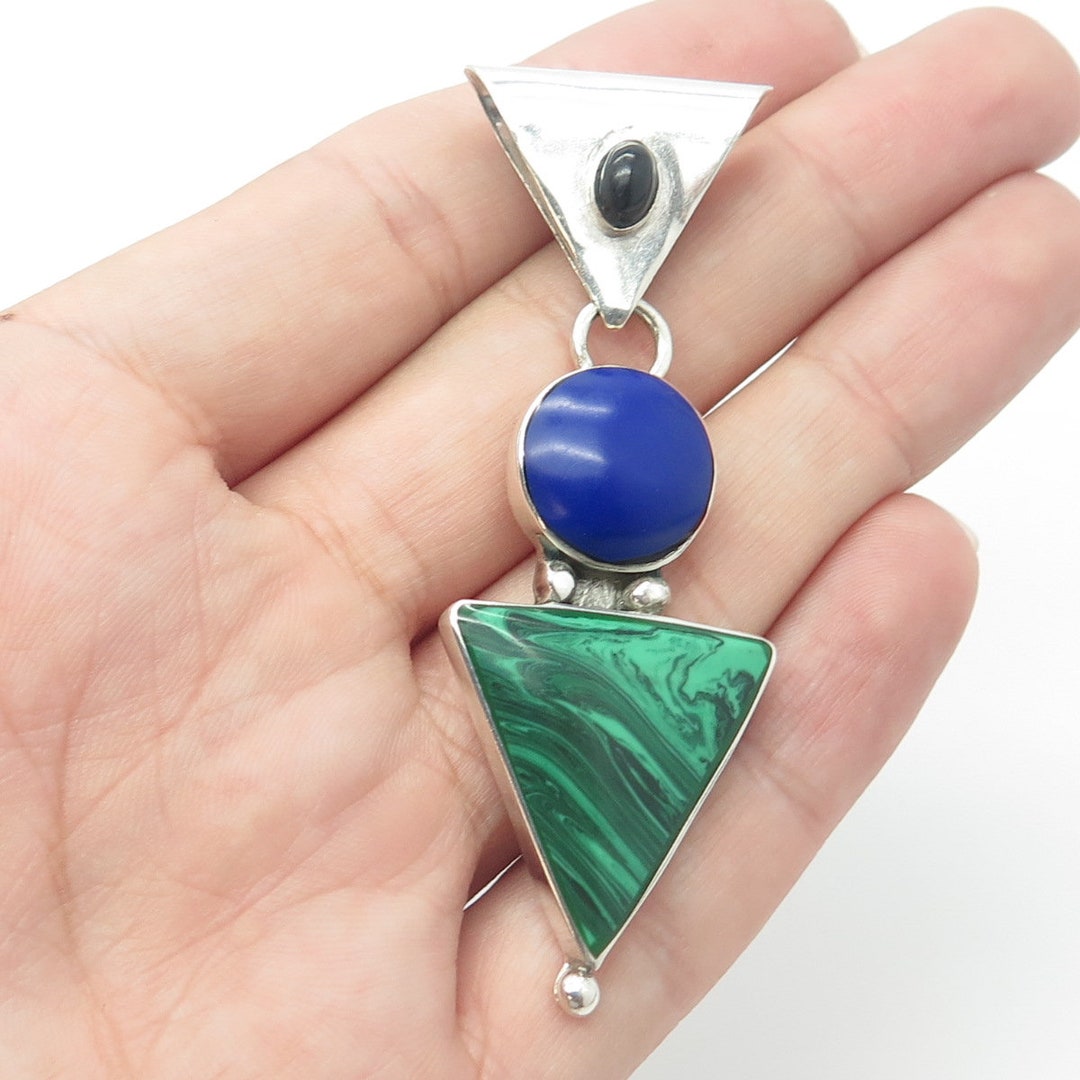 925 Sterling Silver Vintage HOB Mexico Lapis Malachite & Onyx Arrow ...