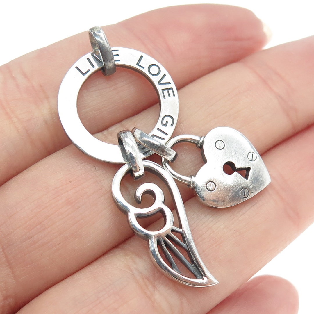 M2 Jewelry 925 Sterling Silver Vintage Live Love Give Heart Wing Charm ...