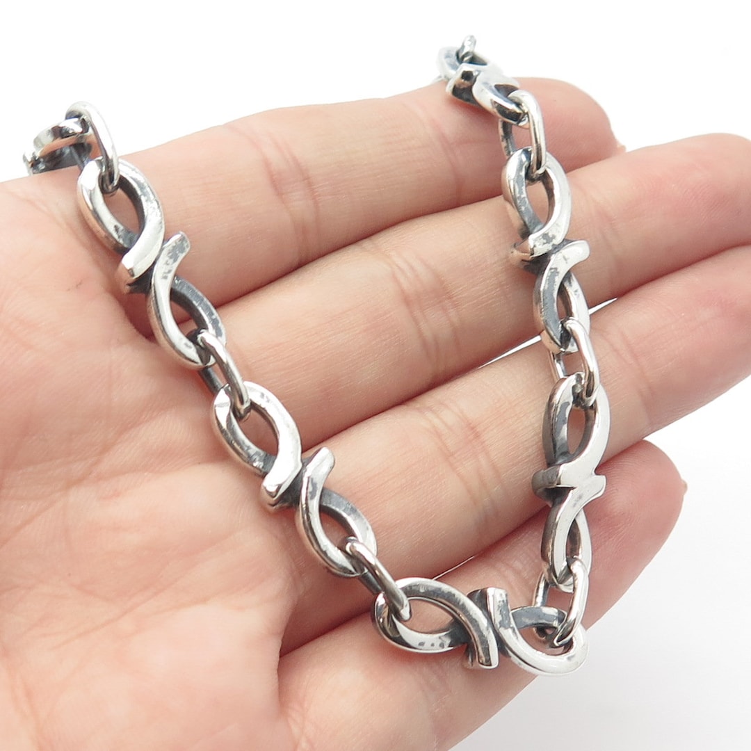 925 Sterling Silver Vintage Mexico Modernist Chain Necklace 16" - Etsy