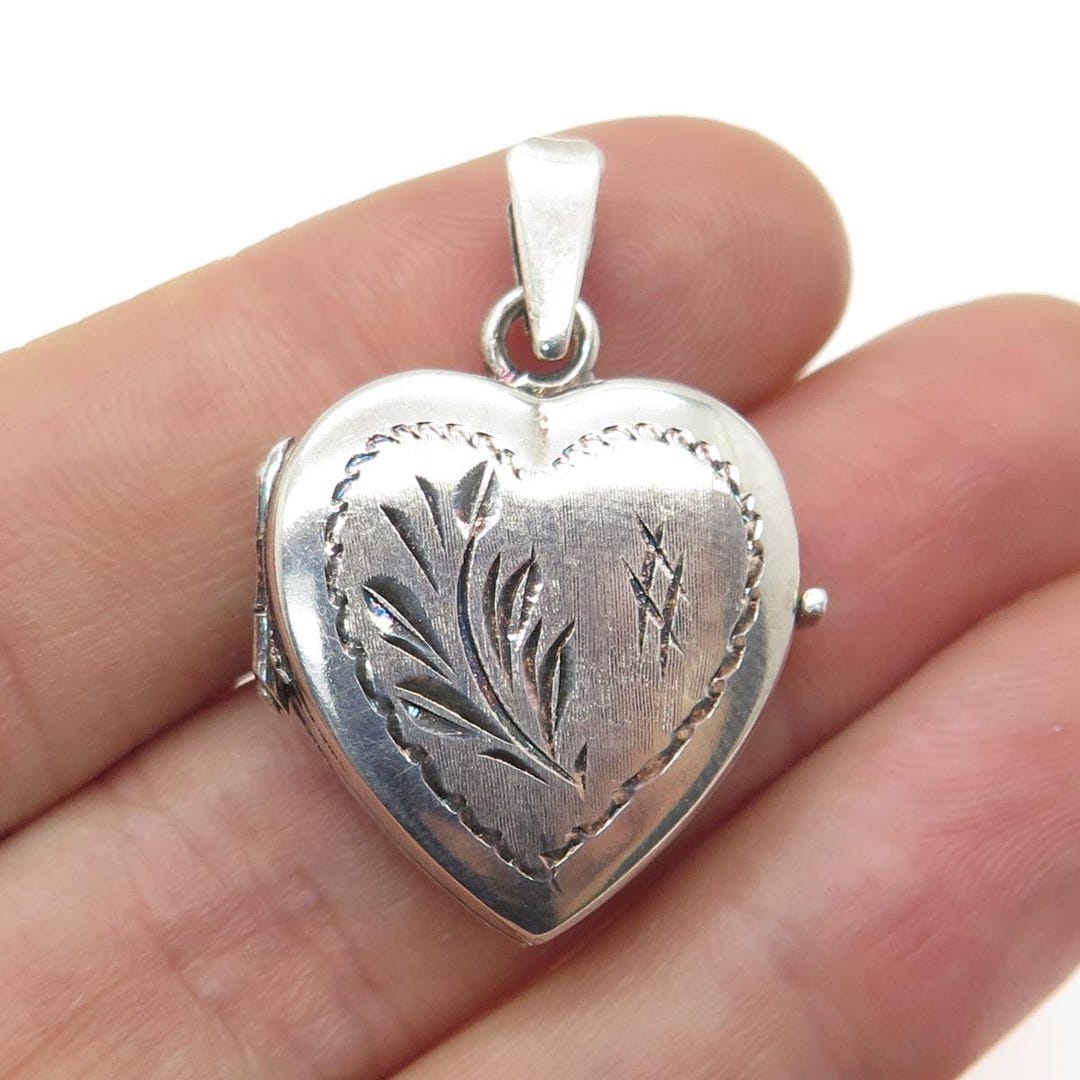 925 Sterling Silver Vintage Italy Engraved Locket Heart Pendant - Etsy