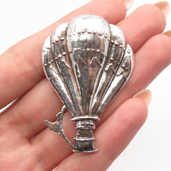 925 Sterling Silver Antique Parachute Pin Brooch - Gem
