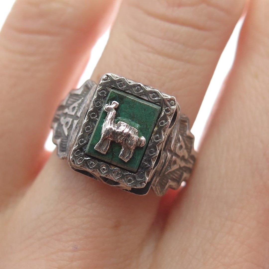 925 Sterling Silver Vintage Real Azurite Gemstone Alpaca Oxidized Ring ...