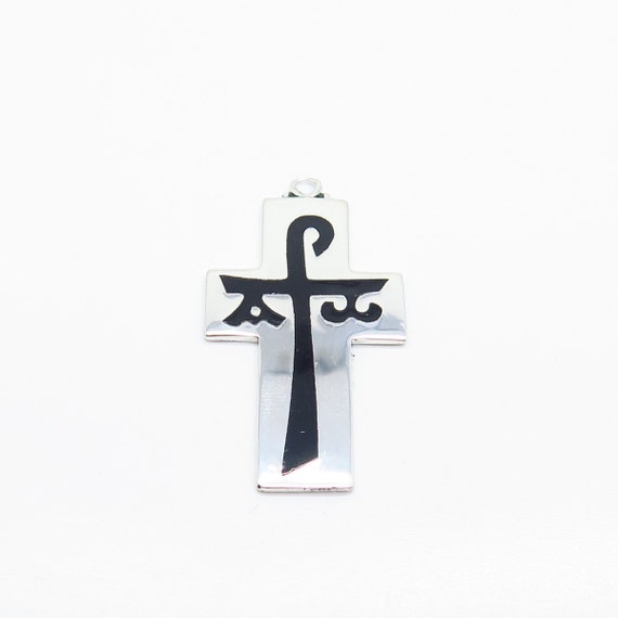 925 Sterling Silver Vintage Creed Enamel Cross Pendant - Gem