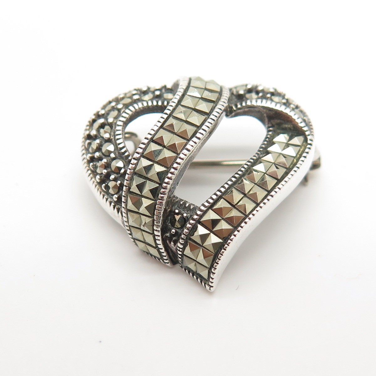 925 Sterling Vintage Judith Jack Real Marcasite Gem Heart Pin - Etsy