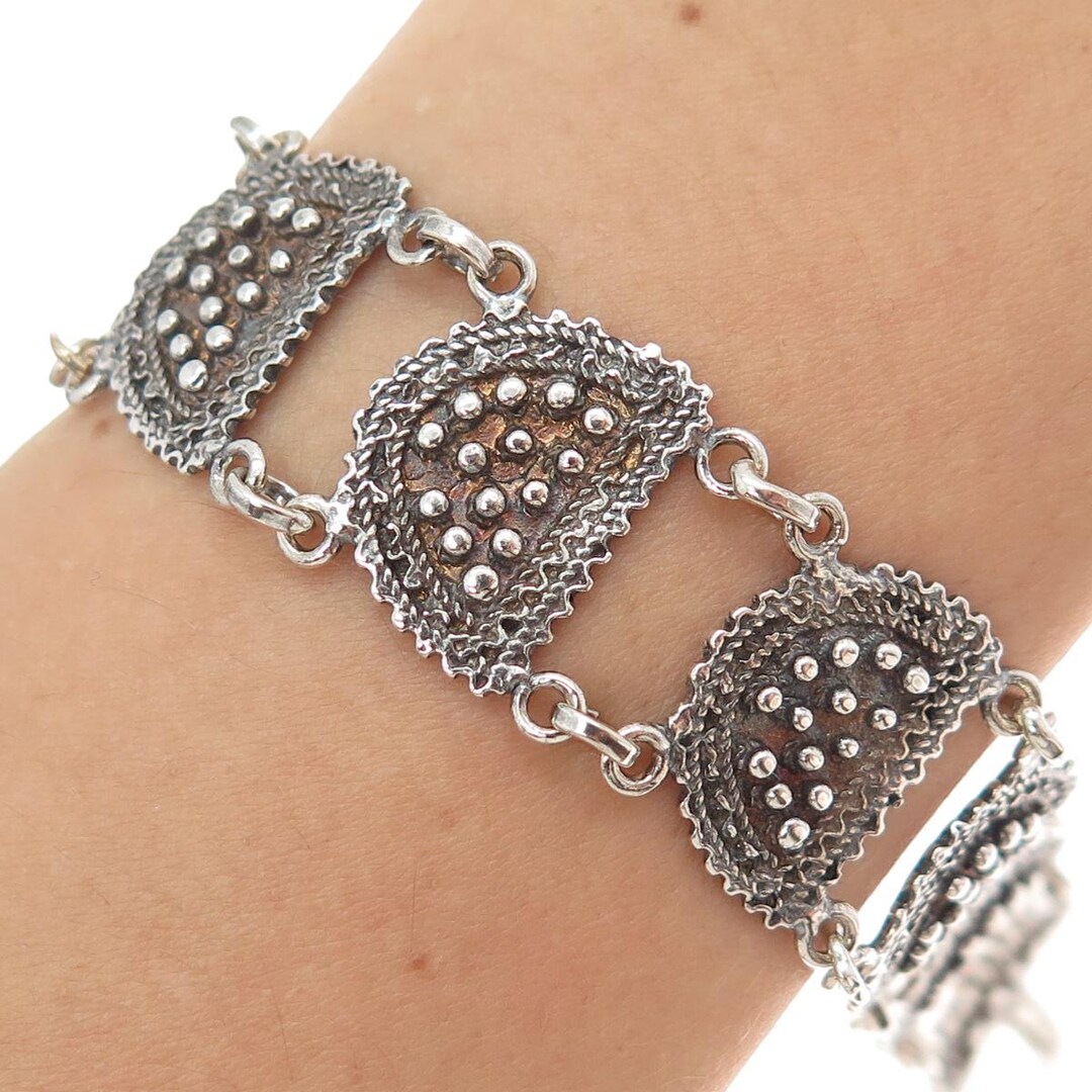 MARCELLO FONTANA 925 Sterling Vintage Italy Modernist Oxidized Bracelet ...