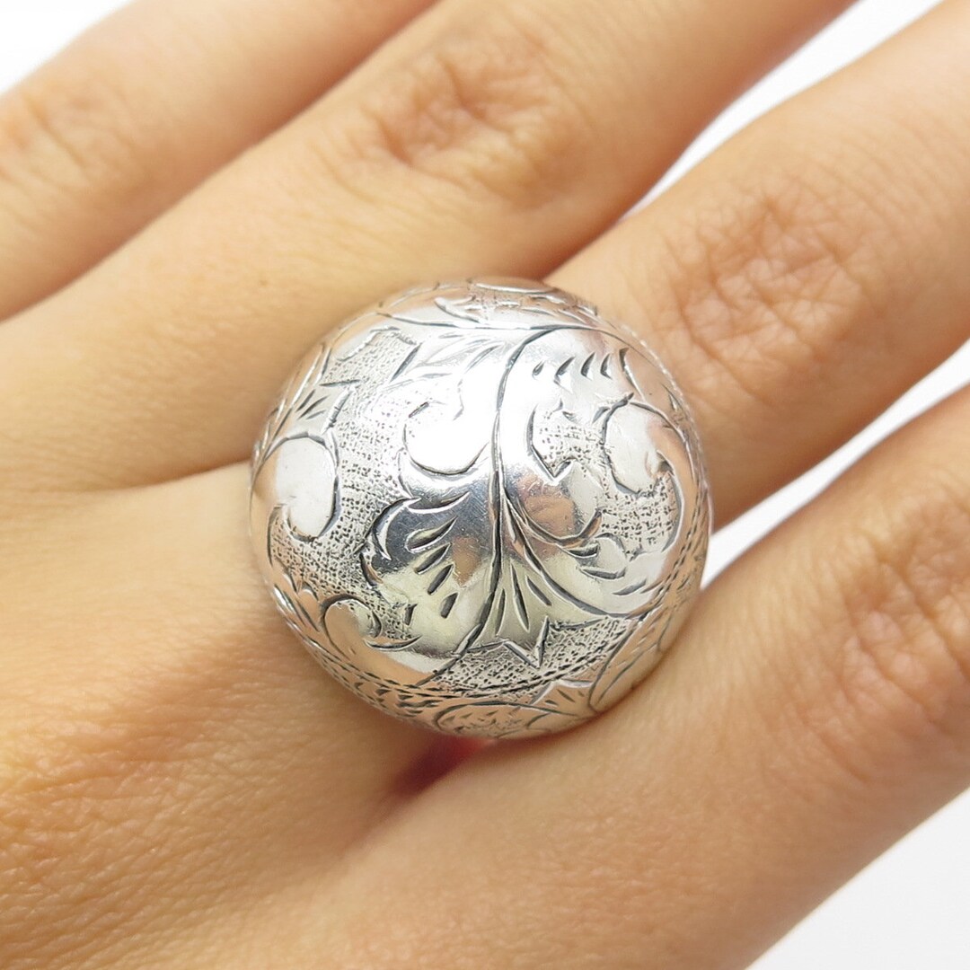 925 Sterling Silver Vintage Siam Etched Domed Floral Ring Size 6.75 - Etsy