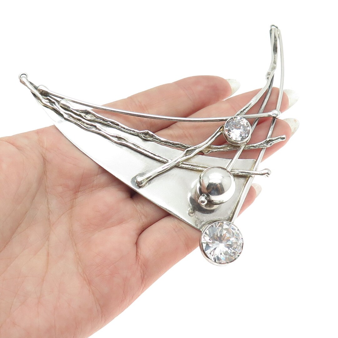 AVI SOFFER 925 Sterling Silver Vintage Israel C Z Modernist Centerpiece ...
