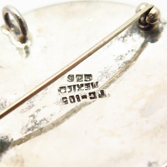 925 Sterling Vintage Mexico Turquoise Inlay Aztec Cal… - Gem