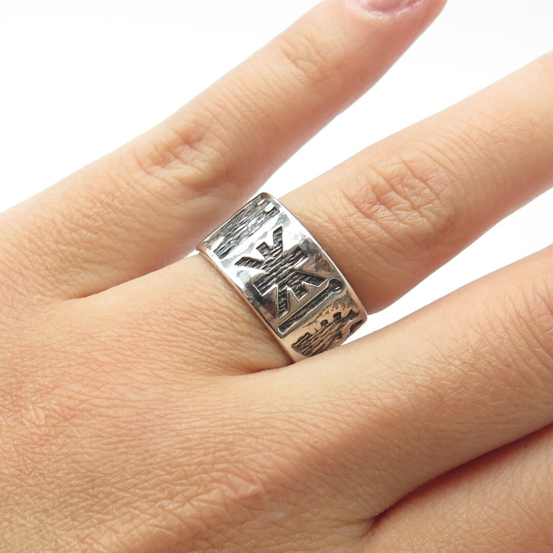 SAC SILVER 925 Sterling Silver Vintage Dublin 1991 Ethnic Band Ring ...