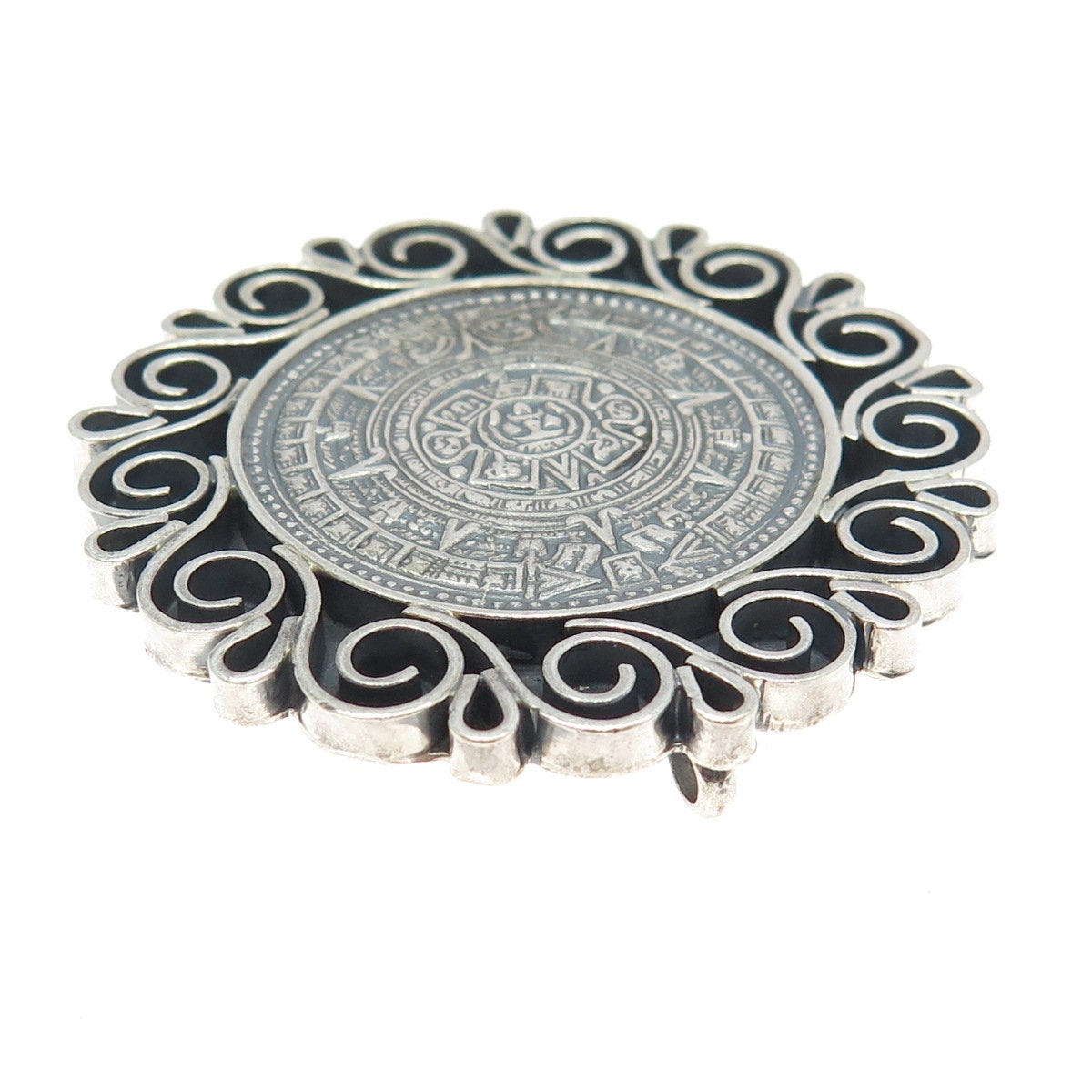 925 Sterling Silver Vintage Mexico Mayan Calendar Ornate Pin Brooch ...