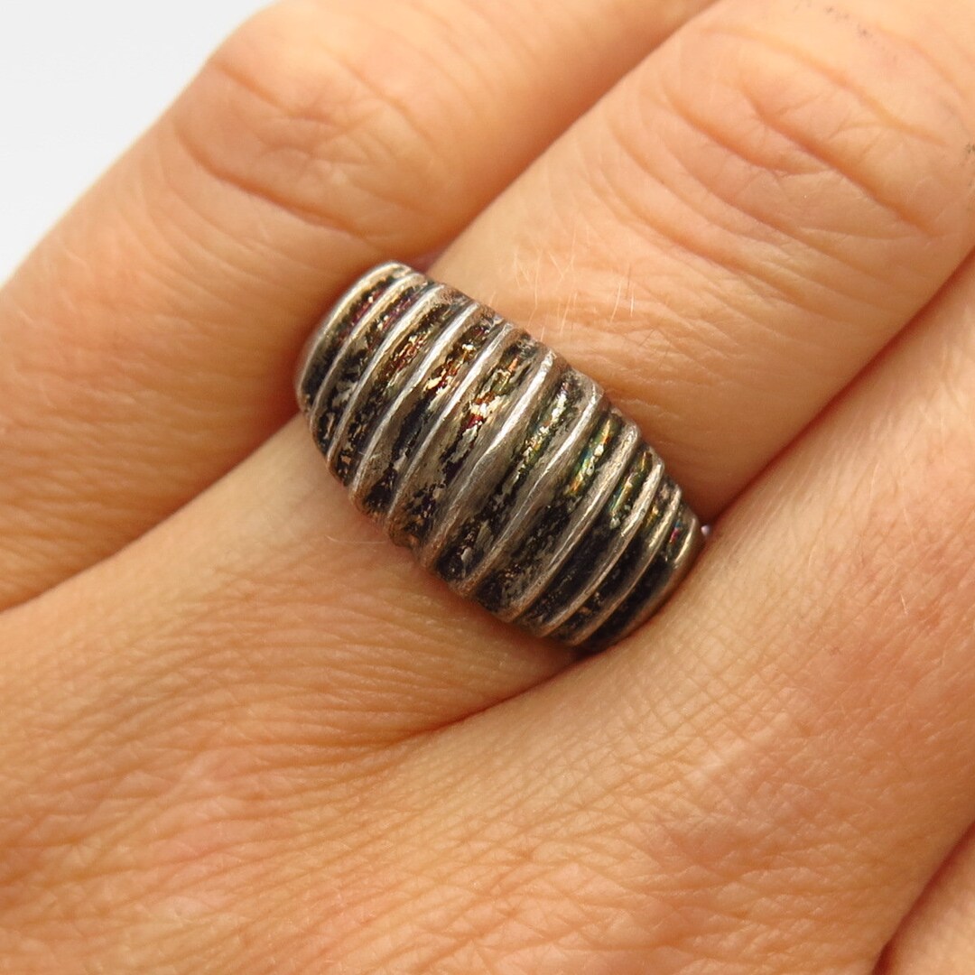 925 Sterling Silver Vintage Mexico Ribbed Domed Design Ring Size 7 1/4 ...