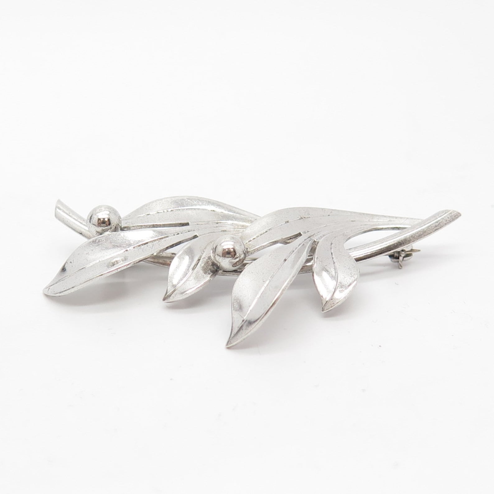 925 Sterling Silver Vintage Forstner Bead and Leaves Pin | Etsy