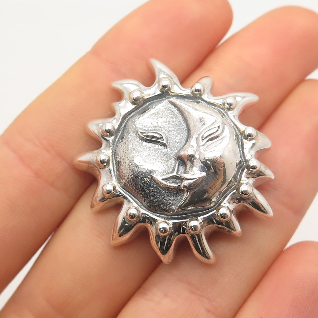 925 Sterling Silver Vintage Sun Face Pin Brooch - Etsy