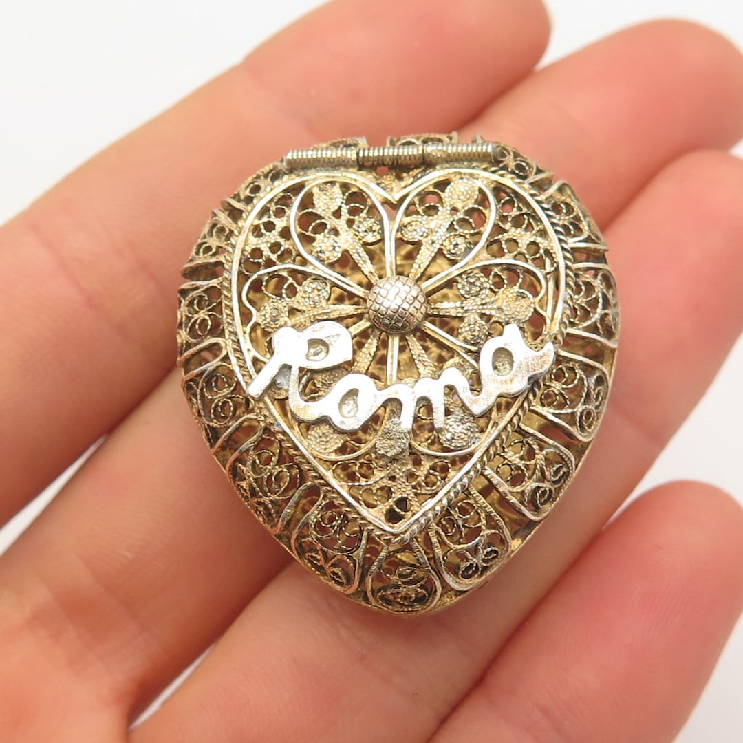 800 Silver Gold Plated Antique Roma Italy Filigree Floral - Etsy