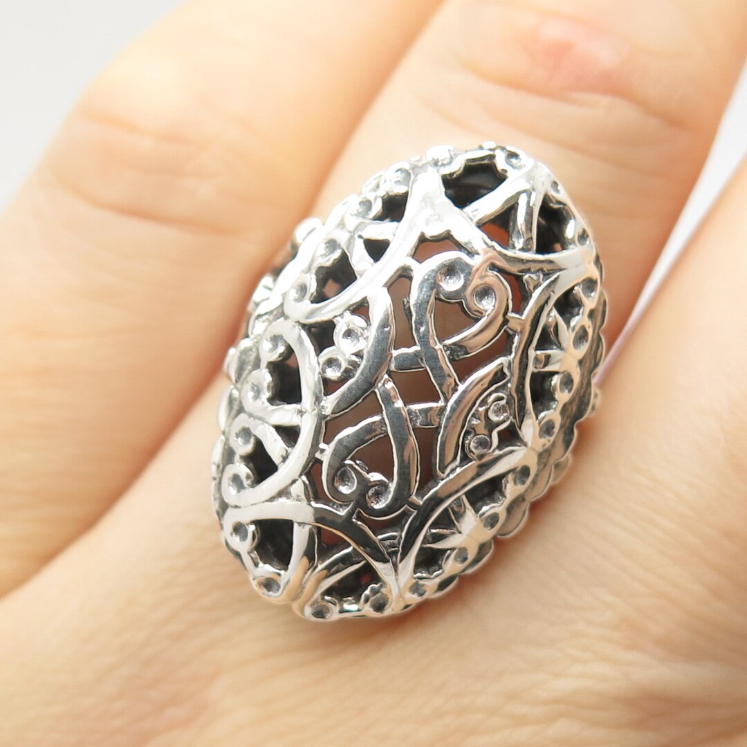 925 Sterling Silver Vintage Swirl Elongated Ring Size 7 - Etsy