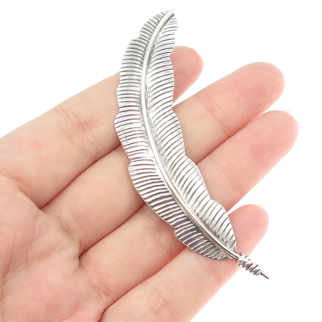 BENJAMIN PIASO NAVAJO Old Pawn 925 Sterling Silver Vintage Feather Pin ...