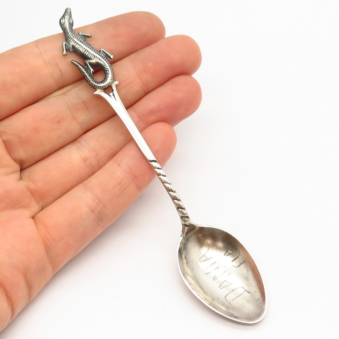 925 Sterling Silver Antique Lizard / Crocodile Design Souvenir Spoon - Etsy