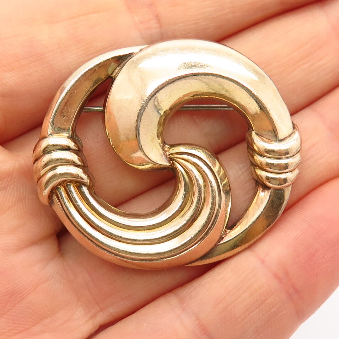 925 Sterling Silver / 14K Gold Vintage Harry S. Bick Swirl Design Pin ...