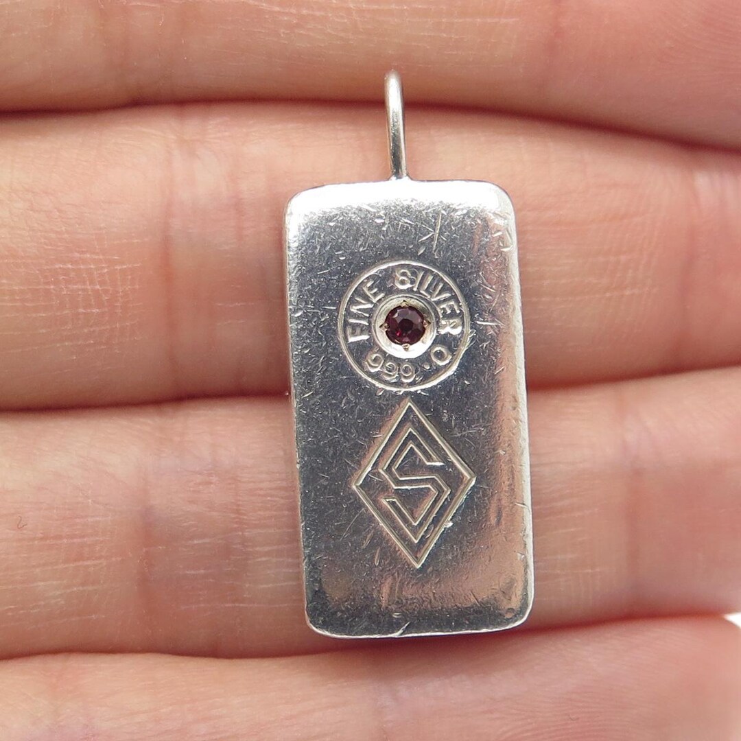 999 Fine Silver Vintage Real Ruby Letter "s" Bar Minimalist Charm ...
