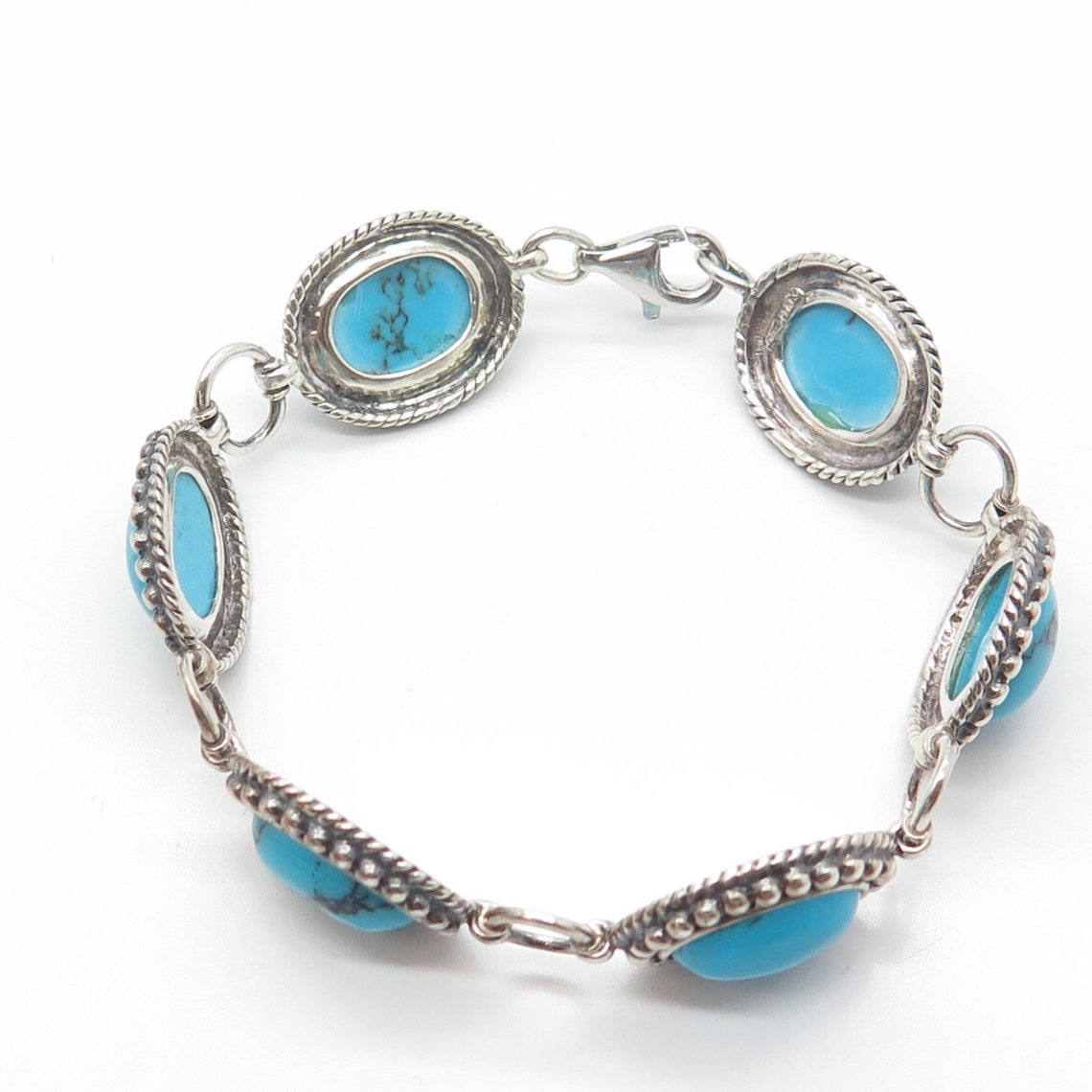 HAN 925 Sterling Silver Vintage Italy Faux Turquoise Tennis Link ...