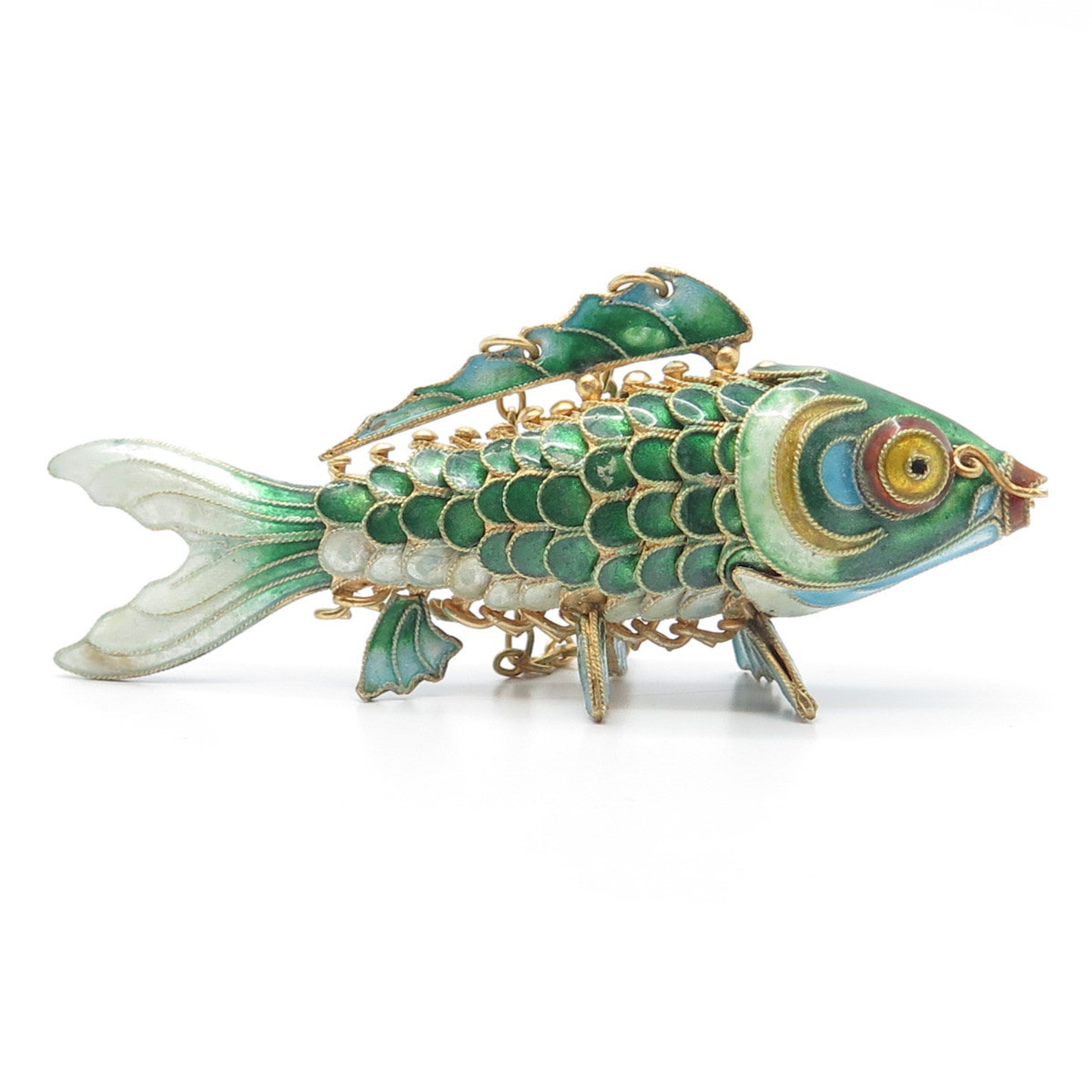 925 Sterling Silver Gold Plated Antique Enamel Chinese Koi Fish ...