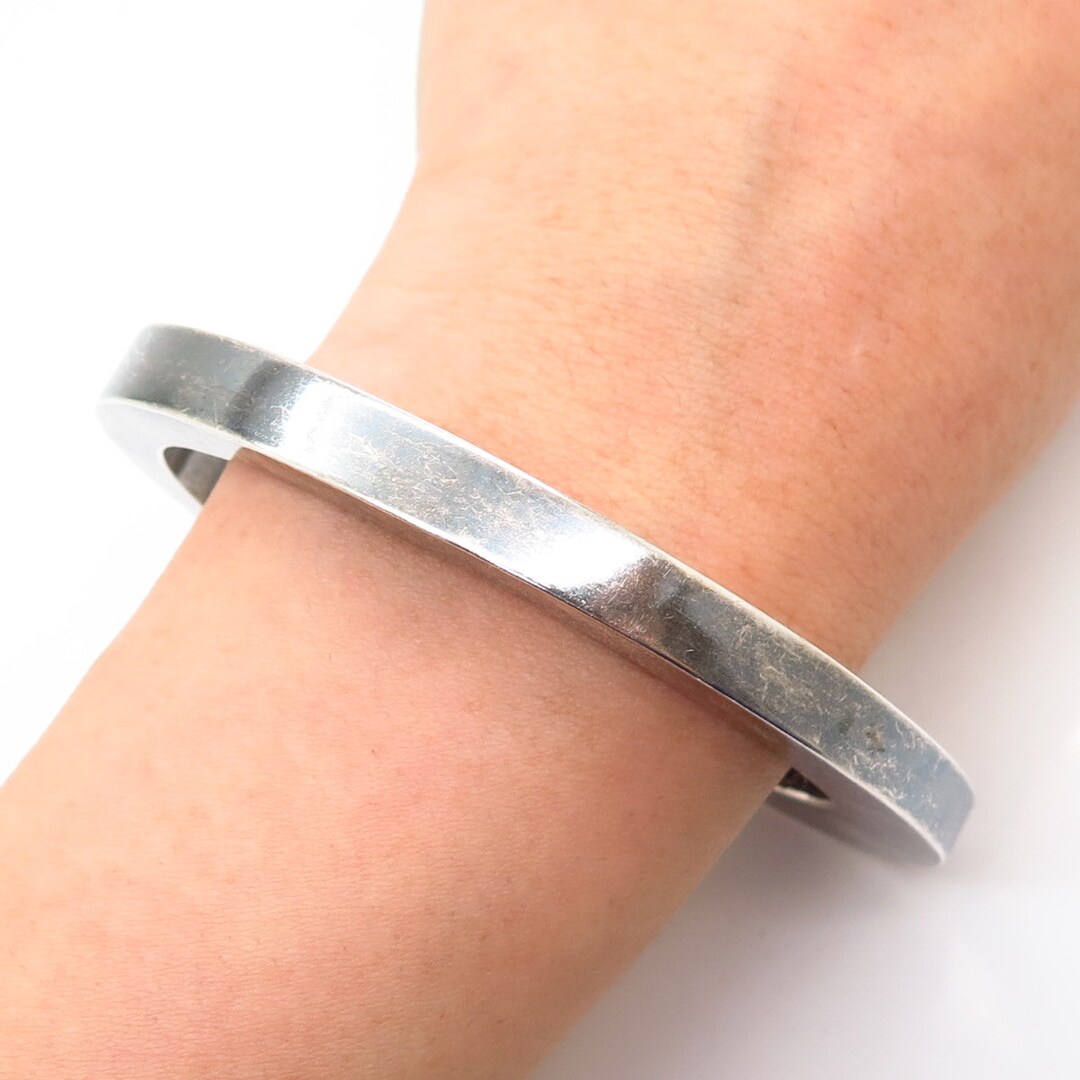 925 Sterling Vintage Swirl Comma Design Square Hollow Cuff Bracelet 6 3 ...