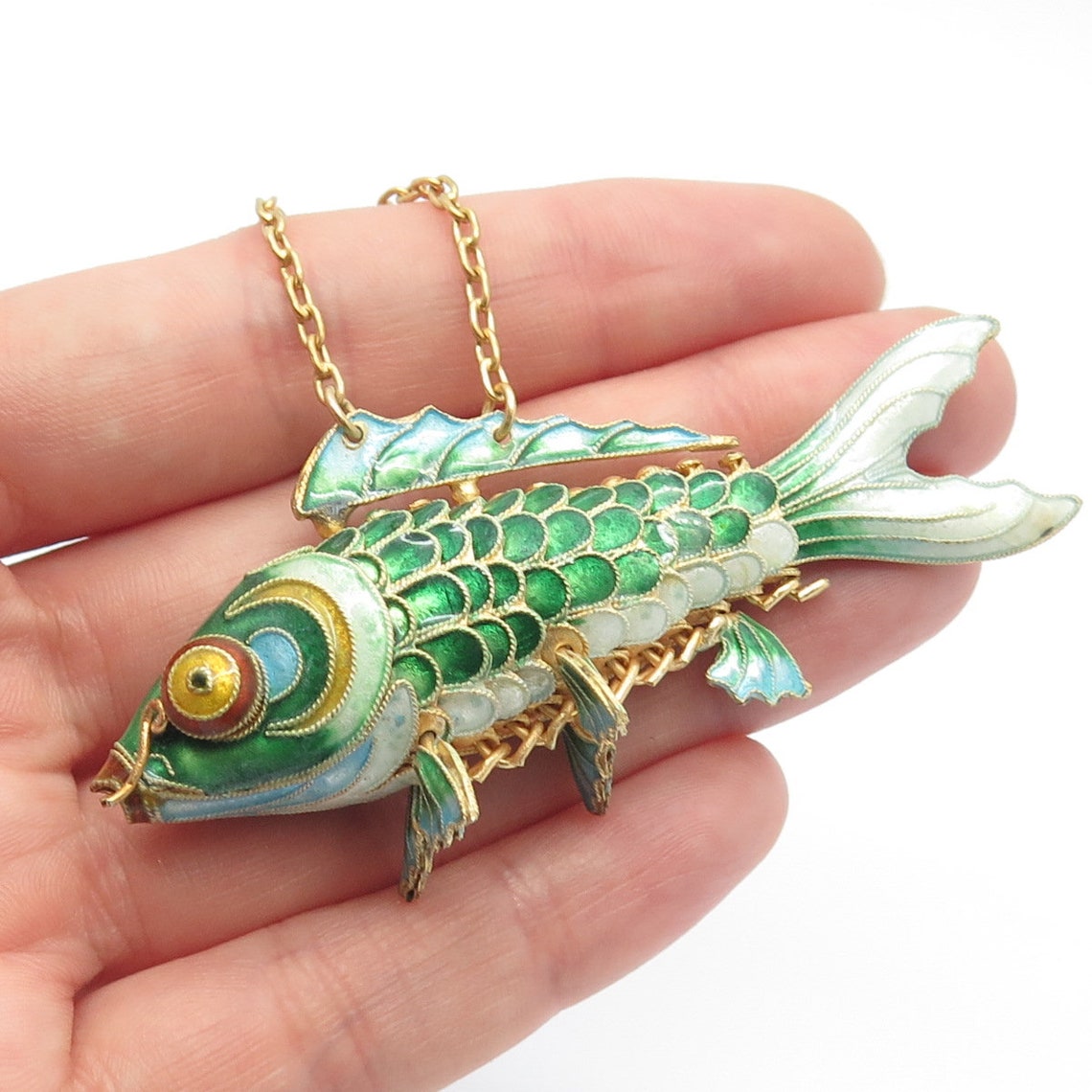 925 Sterling Silver Gold Plated Antique Enamel Chinese Koi Fish ...