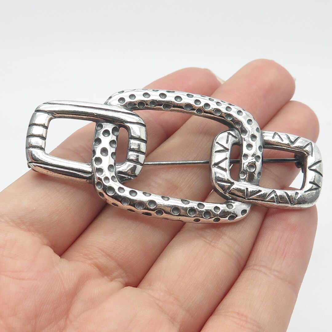 925 Sterling Silver Vintage Ornate Chain Link Pin Brooch - Etsy