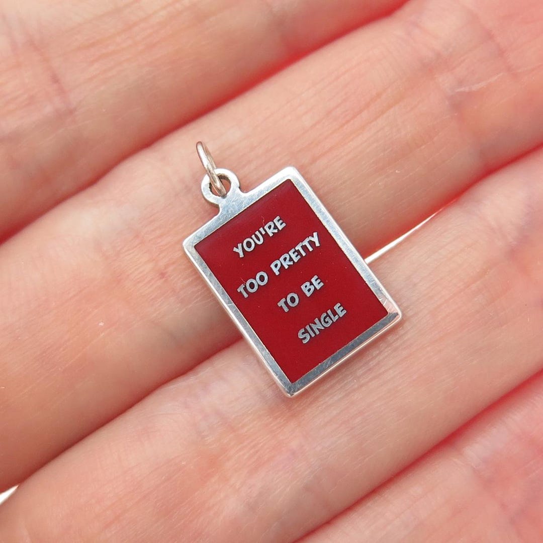925 Sterling Red Enamel You're Too Pretty to Be Single Minimalist Charm ...