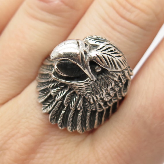 925 Sterling Silver Vintage Eagle Ring Size 9 3/4 - Gem