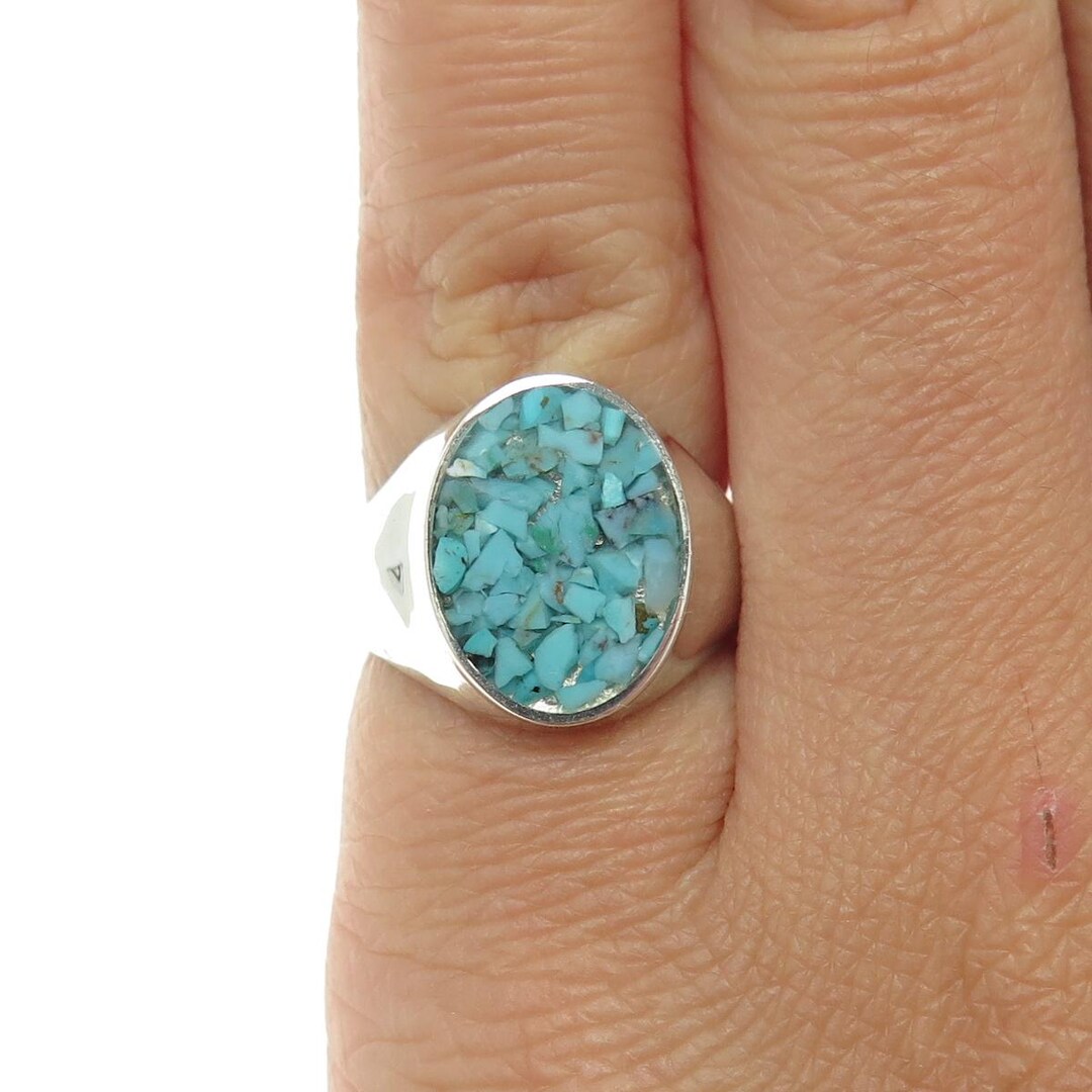 STULLER 925 Sterling Silver Vintage Real Turquoise Inlay Signet Ring ...
