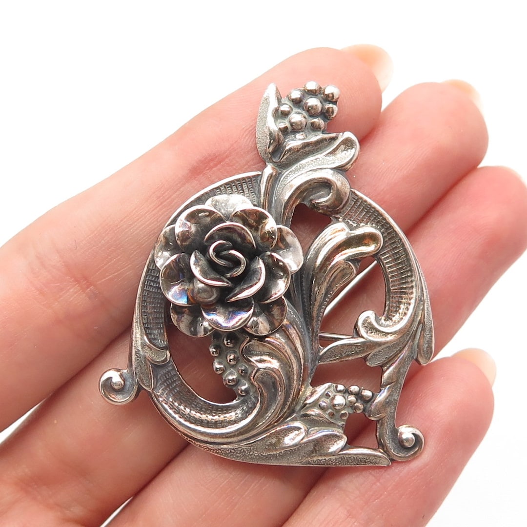 925 Sterling Silver Vintage Jewelart Rose Floral Pin Brooch - Etsy