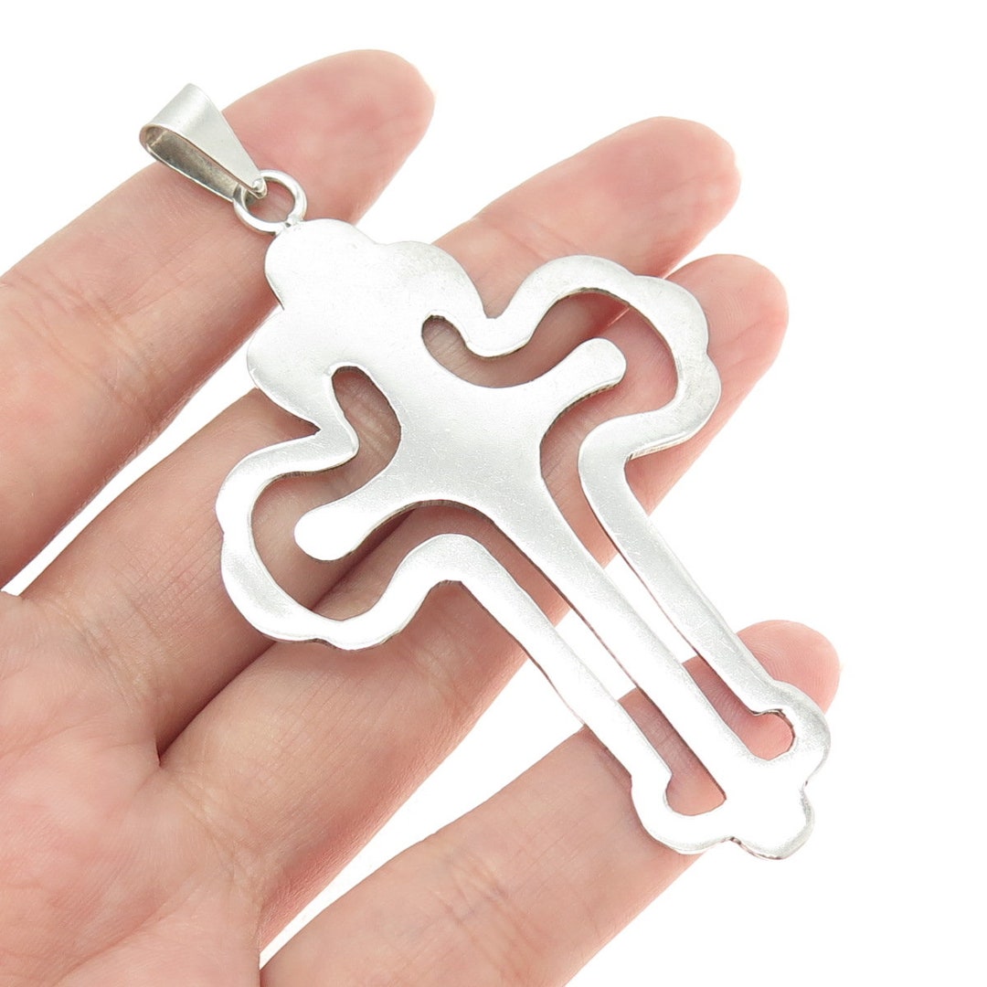 925 Sterling Silver Vintage Mexico Cross Modernist Pendant - Etsy