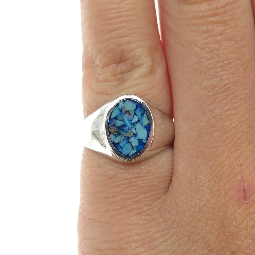 STULLER 925 Sterling Vintage Sleeping Beauty Turquoise Inlay Signet ...