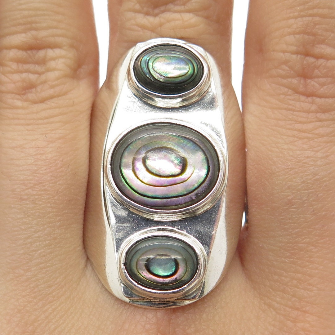 DOMINIQUE DINOUART Sterling Silver Vintage Mexico Abalone Shell Ring ...