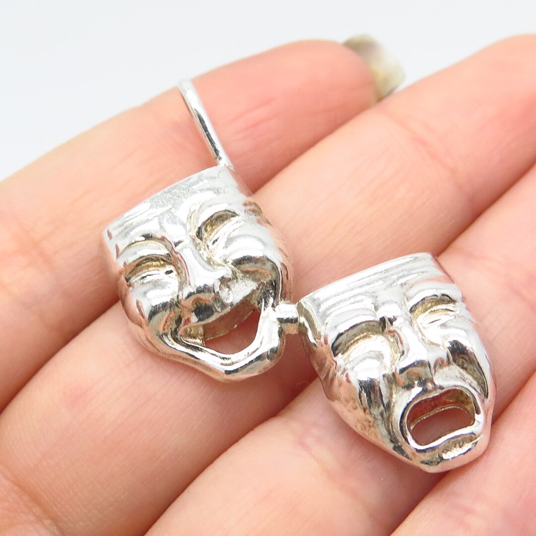 925 Sterling Silver Vintage Sock and Buskin Tragedy Comedy Mask Pendant ...