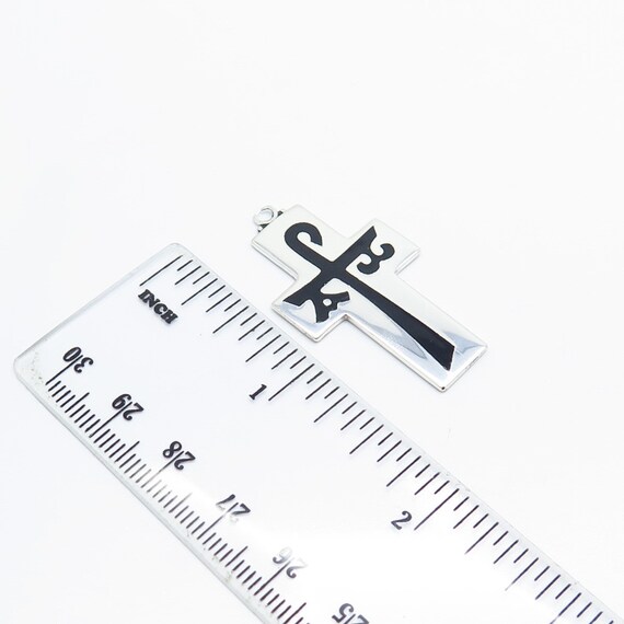 925 Sterling Silver Vintage Creed Enamel Cross Pendant - Gem