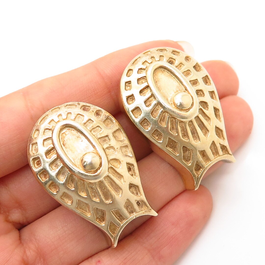 925 Sterling Silver Gold Plated Vintage Statement Modernist Clip on ...