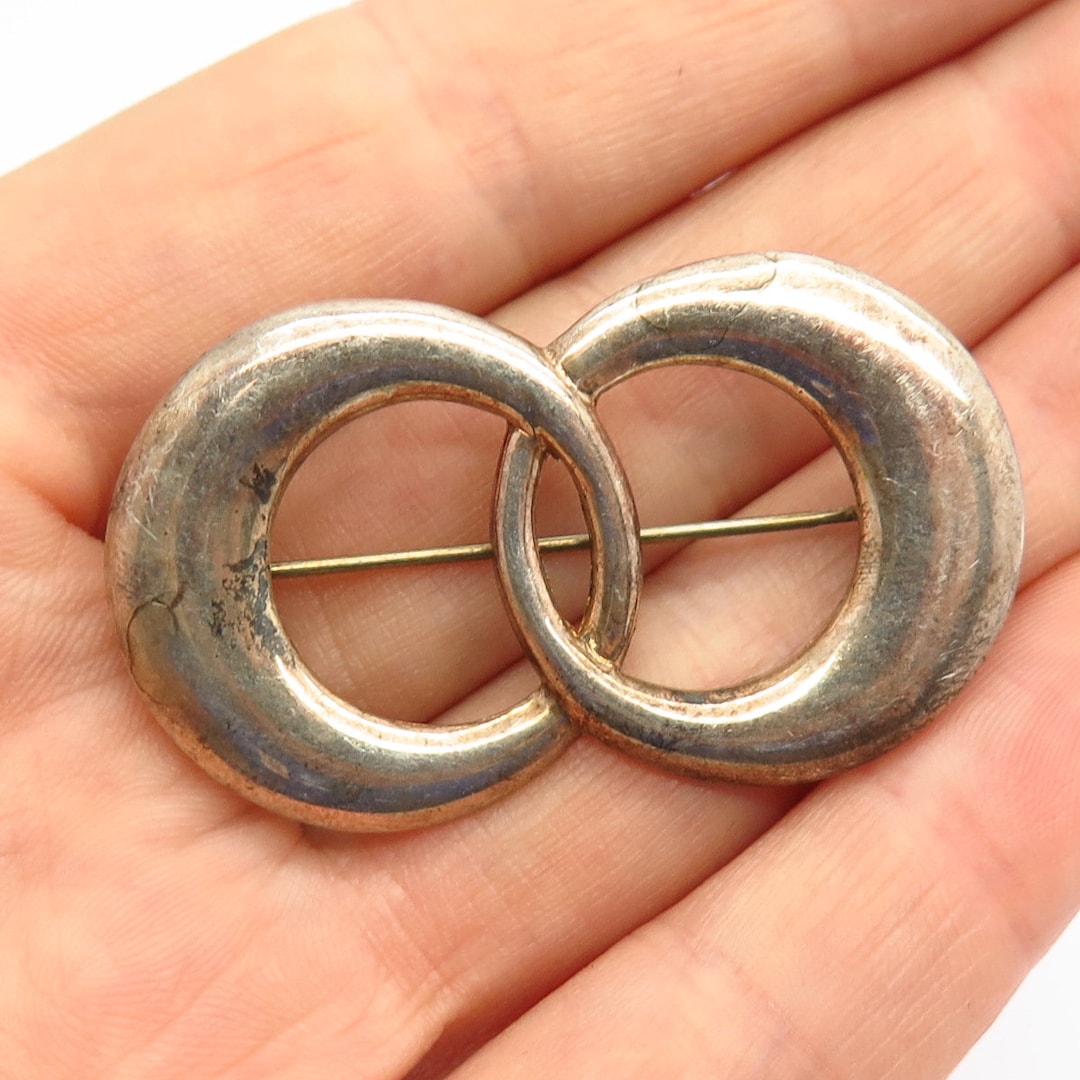 925 Sterling Silver Double Circle Design Pin Brooch - Etsy