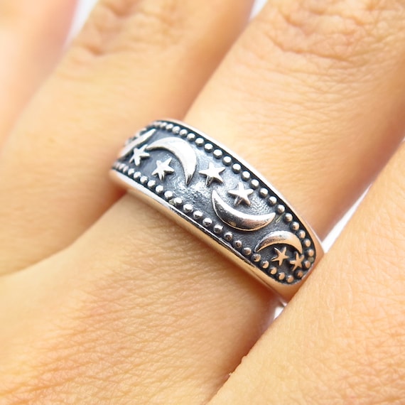 Old Silver Crescent Moon Ring