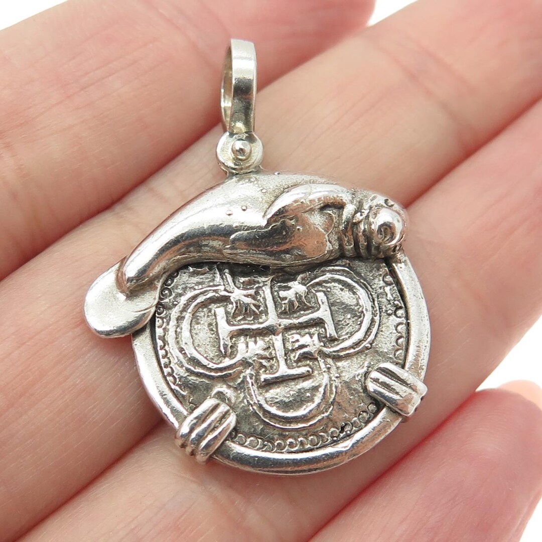 925 Sterling Silver Vintage Atocha Coin Oxidized Pendant - Etsy